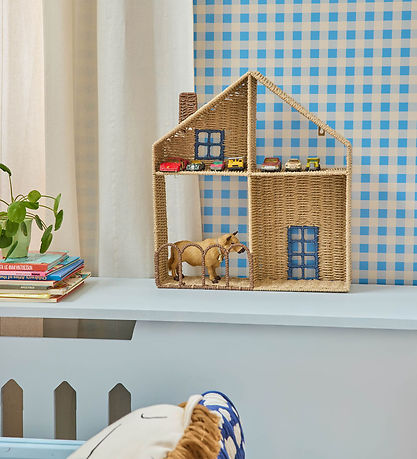 Rice Shelf - 45x50 cm - House - Natural w. Blue | KW US